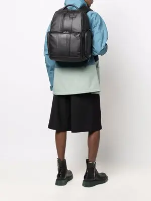 PIQUADRO Logo-embossed Leather Backpack - Black