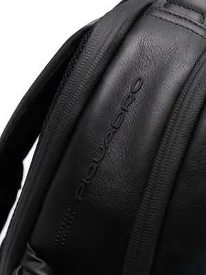 PIQUADRO Logo-embossed Leather Backpack - Black