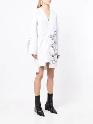 Off-White Graphic-print Mini Dress With Tied Sleeves