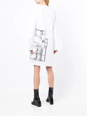Off-White Graphic-print Mini Dress With Tied Sleeves