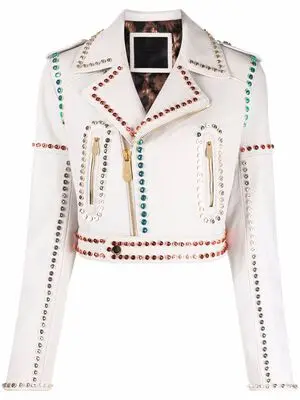 Philipp Plein Crystal-trim Studded Biker Jacket - White