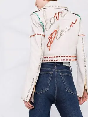 Philipp Plein Crystal-trim Studded Biker Jacket