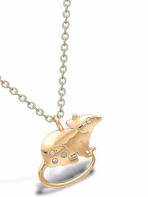 PRAGNELL 18kt Yellow Zodiac Diamond Rat Pendant Necklace