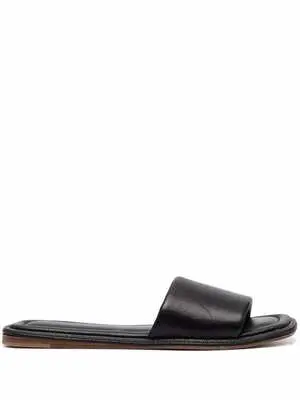 Brunello Cucinelli Monili Leather Slides - Black