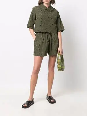 Red Valentino High-waisted Embroidered Shorts - Green