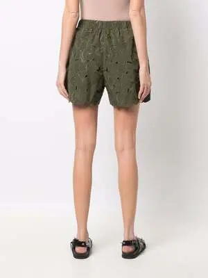 Red Valentino High-waisted Embroidered Shorts - Green