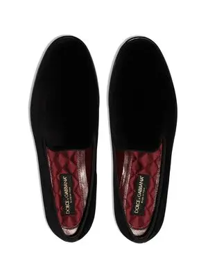 Dolce & Gabbana Leonardo Velvet Slippers - Black