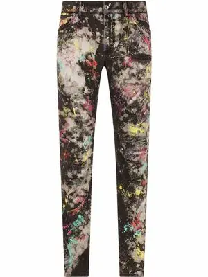 Dolce & Gabbana Paint Splatter Slim Fit Jeans - Black