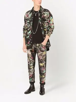 Dolce & Gabbana Paint Splatter Slim Fit Jeans - Black