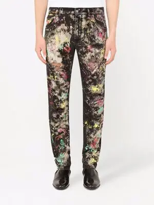 Dolce & Gabbana Paint Splatter Slim Fit Jeans - Black