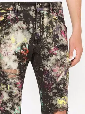 Dolce & Gabbana Paint Splatter Slim Fit Jeans - Black