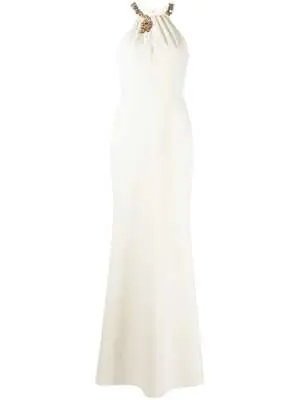 Marchesa Halterneck Sequin Embellishment Gown - White