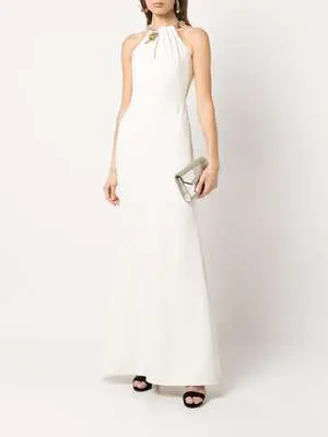 Marchesa Halterneck Sequin Embellishment Gown - White
