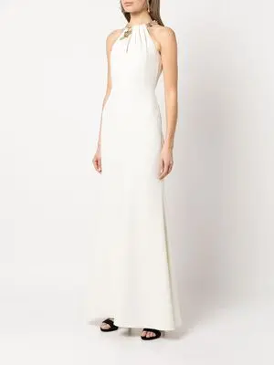 Marchesa Halterneck Sequin Embellishment Gown - White