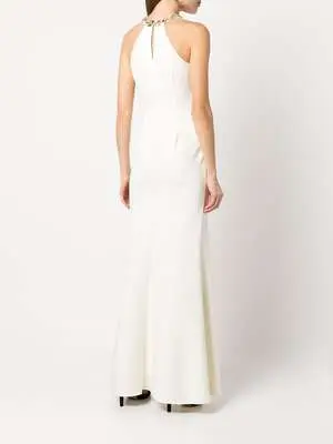 Marchesa Halterneck Sequin Embellishment Gown - White