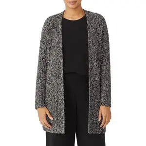 Eileen Fisher Long Pocket Organic Cotton Cardigan - Black