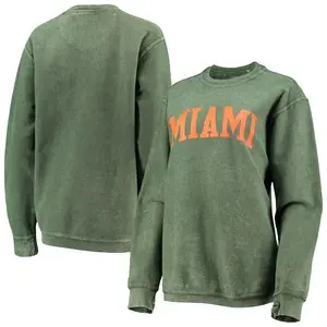 PRESSBOX Green Miami Hurricanes Comfy Cord Vintage Wash Basic Arch Pullover Sweatshirt - Hunter Green