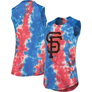 MAJESTIC THREADS Blue San Francisco Giants Tie-dye Tri-blend Muscle Tank Top - Red