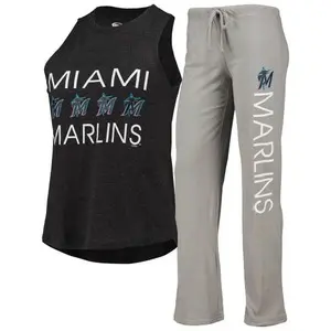 CONCEPTS SPORT Black Miami Marlins Meter Muscle Tank Top & Pants Sleep Set - Gray