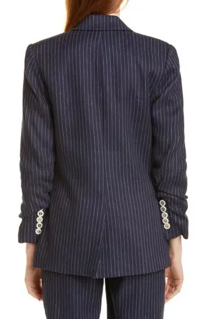 Veronica Beard Beacon Pickstitch Stripe Linen Blend Dickey Jacket