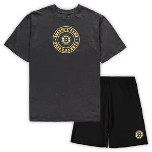 CONCEPTS SPORT Heathered Charcoal Boston Bruins Big & Tall T-shirt & Shorts Sleep Set - Black