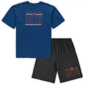 CONCEPTS SPORT Heathered Charcoal New York Mets Big & Tall T-shirt & Shorts Sleep Set - Royal