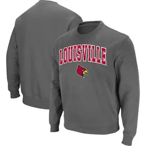 COLOSSEUM Louisville Cardinals Arch & Logo Tackle Twill Pullover Sweatshirt - Charcoal