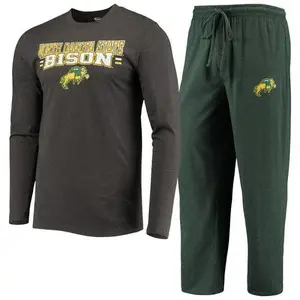 CONCEPTS SPORT Heathered Charcoal Ndsu Bison Meter Long Sleeve T-shirt & Pants Sleep Set - Green