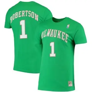 Mitchell & Ness Oscar Robertson Milwaukee Bucks Hardwood Classics Stitch Name & Number T-shirt - Green