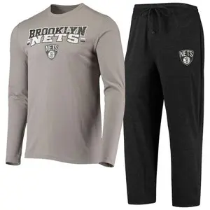 CONCEPTS SPORT Gray Brooklyn Nets Long Sleeve T-shirt & Pants Sleep Set - Black