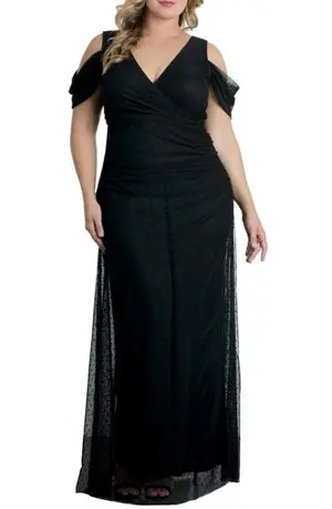 KIYONNA Seraphina Cold Shoulder Mesh Gown - Onyx