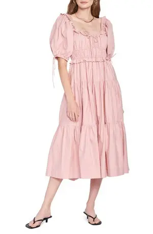 EN SAISON Poplin Tiered Cotton Midi Dress