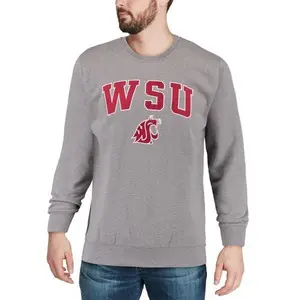 COLOSSEUM Washington State Cougars Arch & Logo Crew Neck Sweatshirt - Heather Gray
