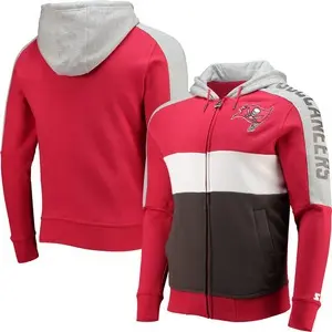 STARTER Pewter Tampa Bay Buccaneers Playoffs Color Block Full-zip Hoodie - Red