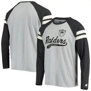 STARTER Black Las Vegas Raiders Throwback League Raglan Long Sleeve Tri-blend T-shirt - Silver