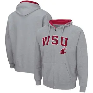 COLOSSEUM Washington State Cougars Arch & Logo 3.0 Full-zip Hoodie - Heather Gray