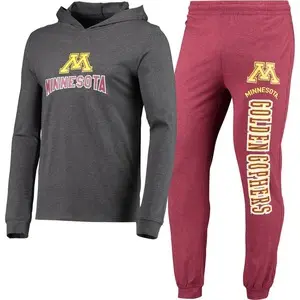 CONCEPTS SPORT Heather Charcoal Minnesota Golden Gophers Meter Long Sleeve Hoodie T-shirt & Jogger Pajama Set - Maroon