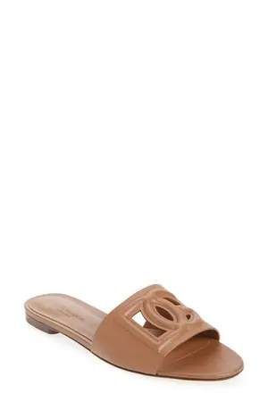 Dolce & Gabbana Bianca Interlock Slide Sandal - Light Brown