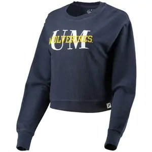 LEAGUE COLLEGIATE WEAR Michigan Wolverines Corded Crop Pullover - Navy