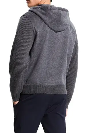 Theory Wool & Cashmere Zip Hoodie - Medium Grey