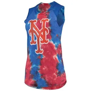 MAJESTIC THREADS Blue New York Mets Tie-dye Tri-blend Muscle Tank Top