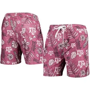WES & WILLY Texas A&m Aggies Vintage Floral Swim Trunks - Maroon