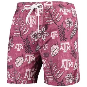 WES & WILLY Texas A&m Aggies Vintage Floral Swim Trunks - Maroon
