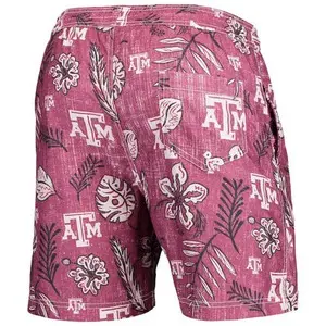 WES & WILLY Texas A&m Aggies Vintage Floral Swim Trunks - Maroon