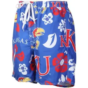 WES & WILLY Kansas Jayhawks Floral Volley Logo Swim Trunks By