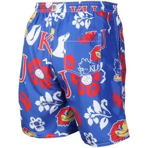 WES & WILLY Kansas Jayhawks Floral Volley Logo Swim Trunks By