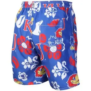 WES & WILLY Kansas Jayhawks Floral Volley Logo Swim Trunks By