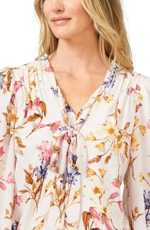 CECE DUPRAZ Dolce Floral Print Tie Neck Blouse