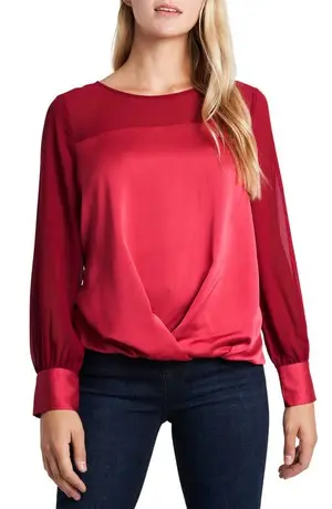Vince Camuto Mix Media Twist Front Long Sleeve Top