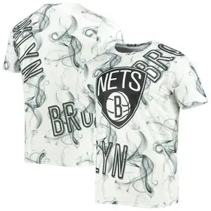 FISLL Black Brooklyn Nets Asymmetric Bold Smoke T-shirt - White